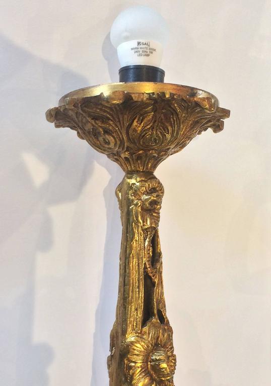 Rare Pair of Art Deco Czech Glass Lamps on Bronze Tree Trunk Bases at ...