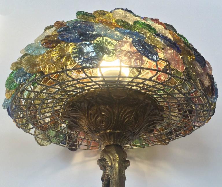 Rare Pair of Art Deco Czech Glass Lamps on Bronze Tree Trunk Bases at ...