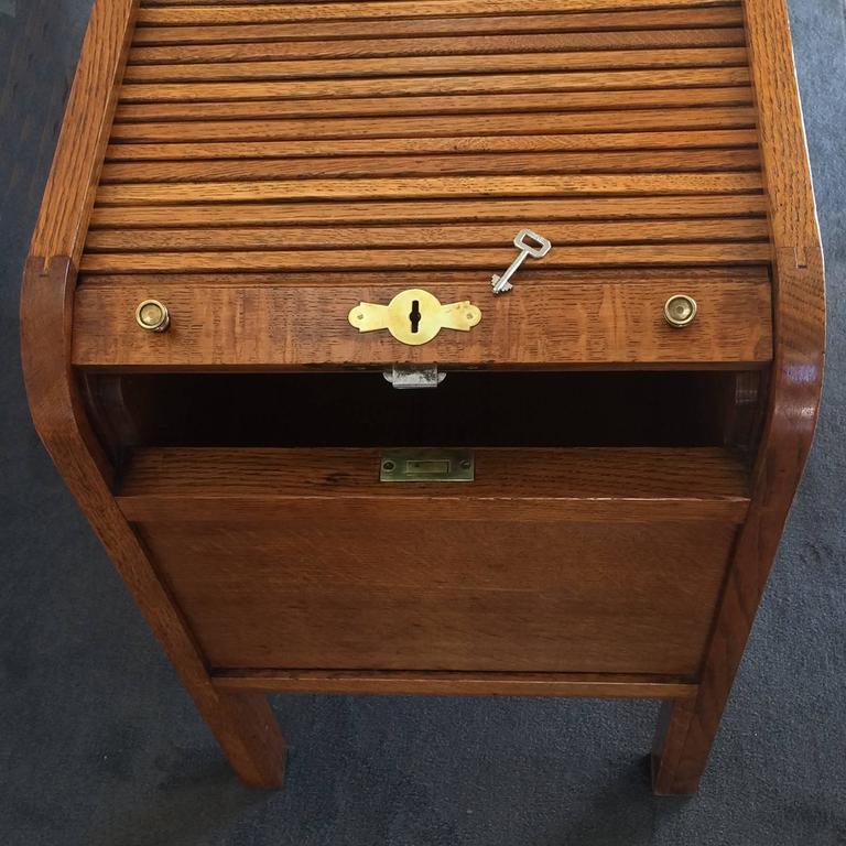 Art Deco Golden Oak Tambour Roll Top Filing Cabinet at 1stdibs
