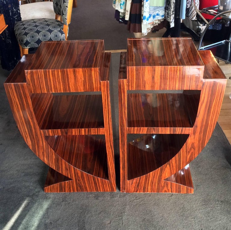 Pair of Art Deco Style High Geometric Bedside Tables or Sofa Tables at ...