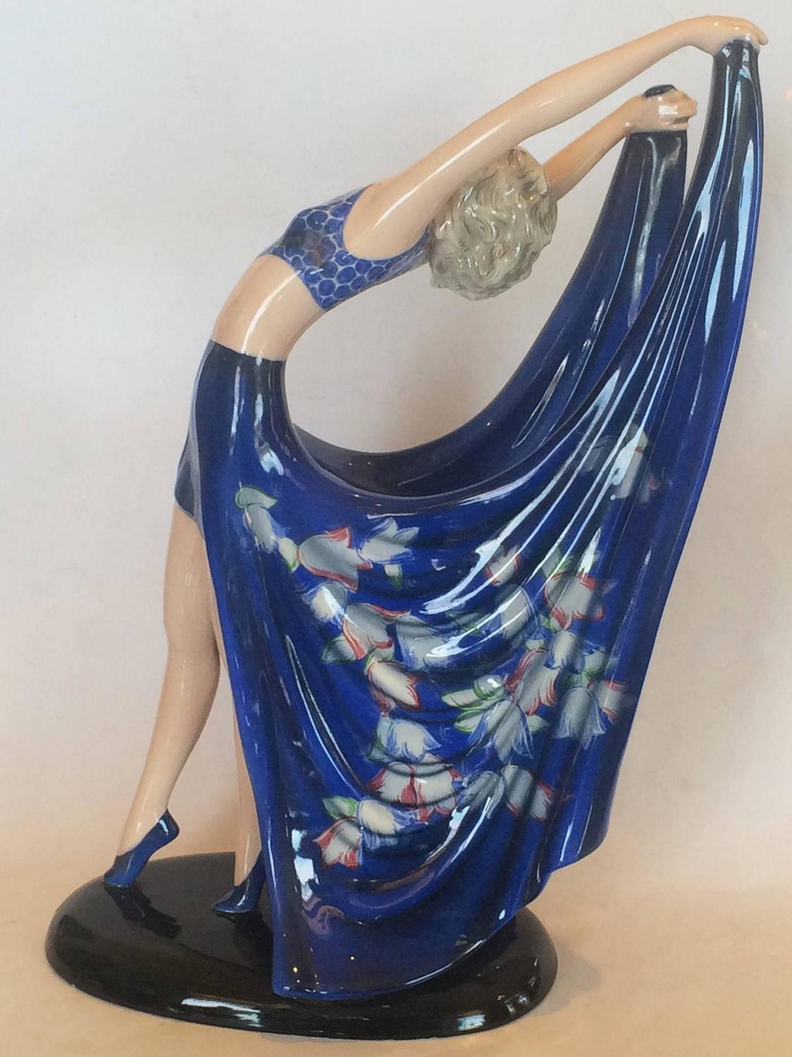 Beautiful Art Deco Goldscheider Statue of Dancing Lady with Blue Dress ...