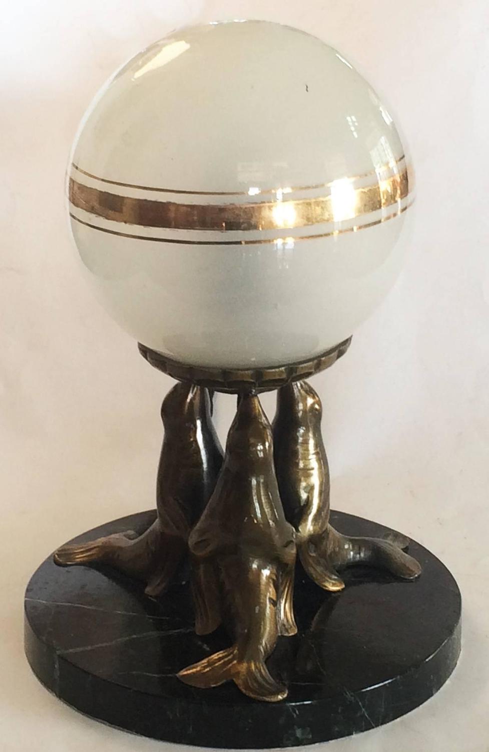 Art Deco Bronze Seal Lamp with Saturn Shade Probably by Louis Carvin at ...