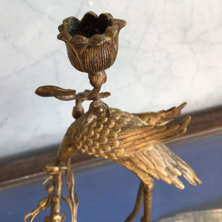 Japanese Gilt Bronze Candlestick Figure of a Crane on a Turtle, 19th ...
