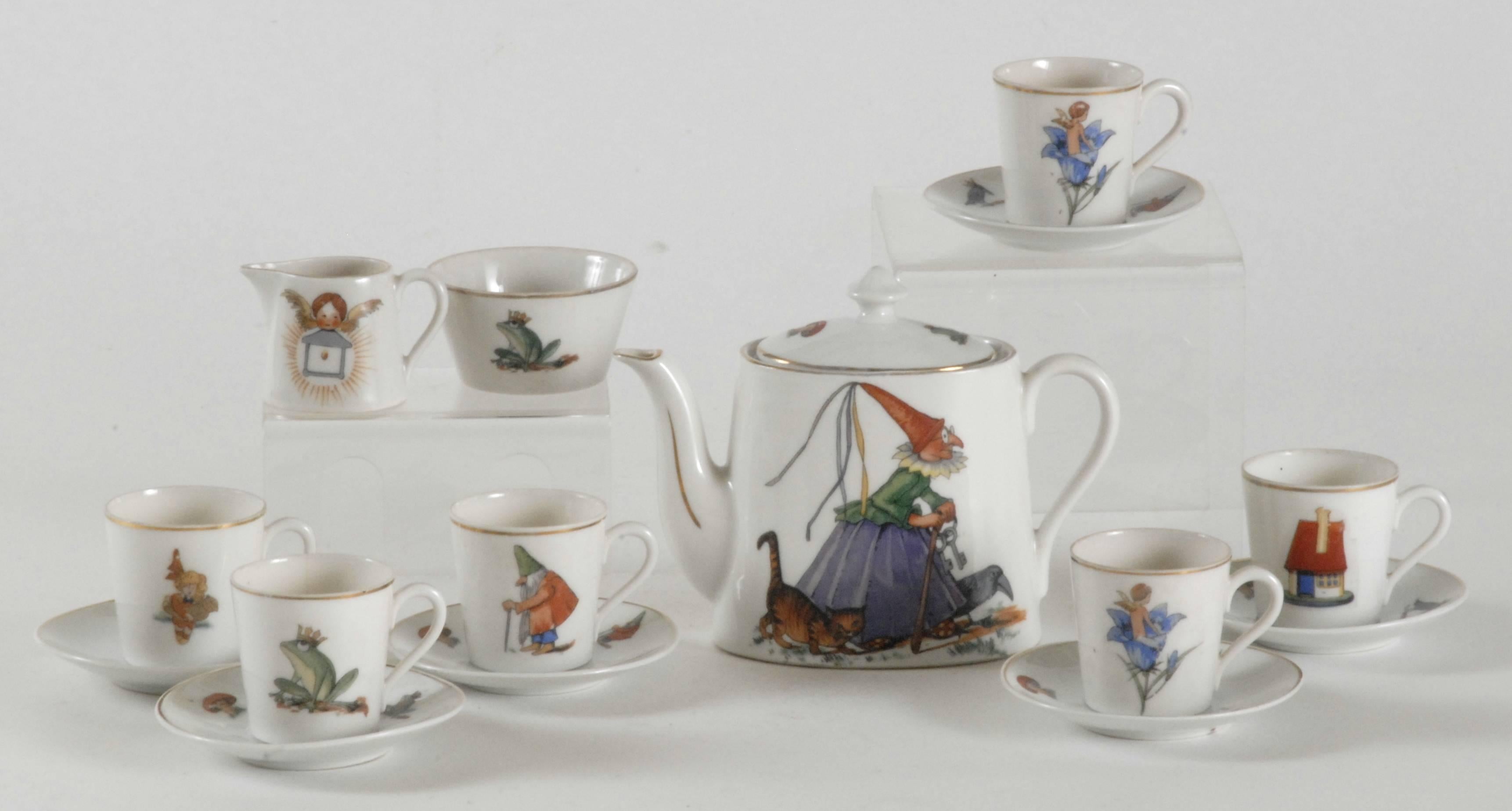 Midcentury Child's Porcelain Tea Set with Fairy-Tale Style Decoration ...