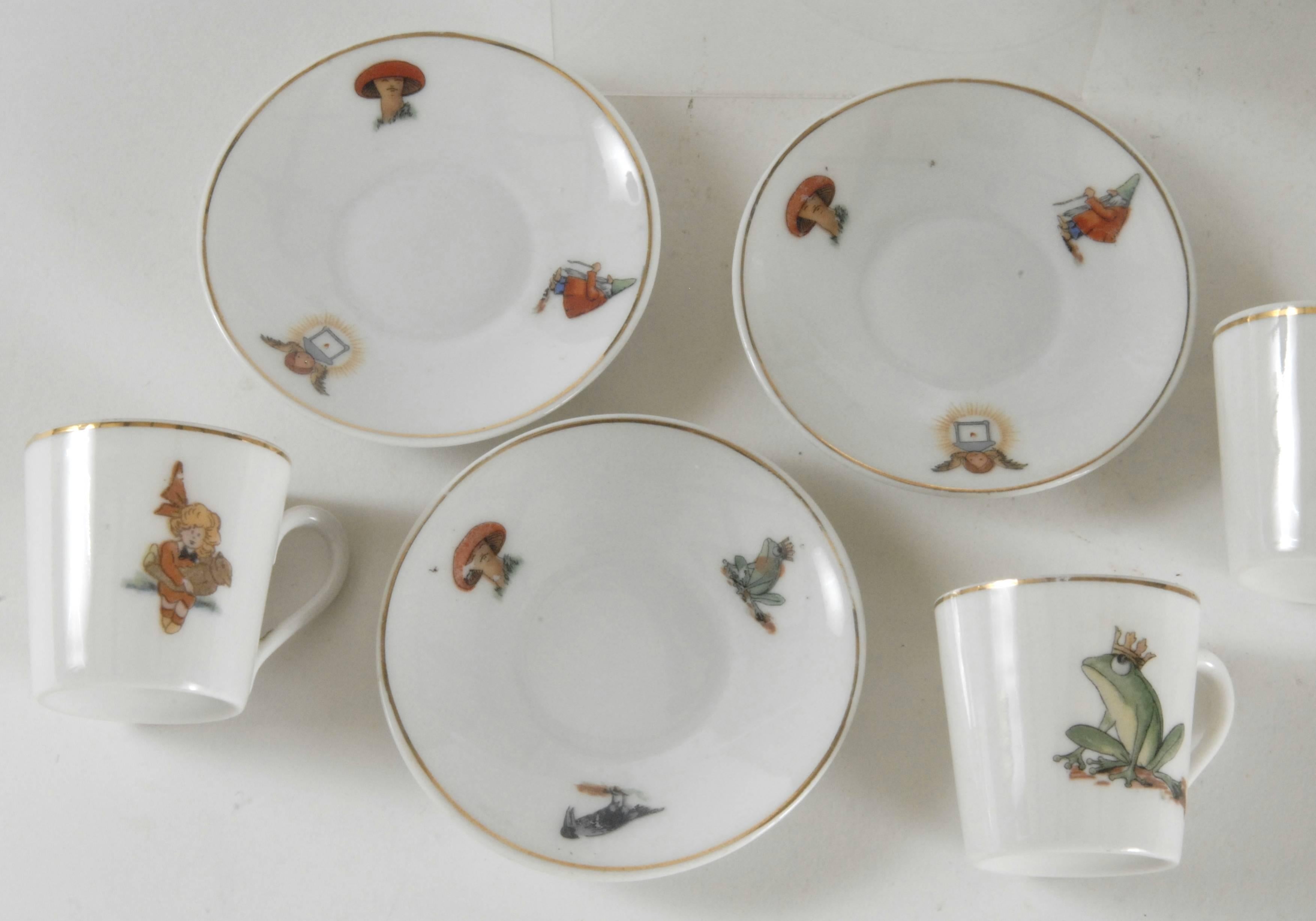 Midcentury Child's Porcelain Tea Set with Fairy-Tale Style Decoration ...