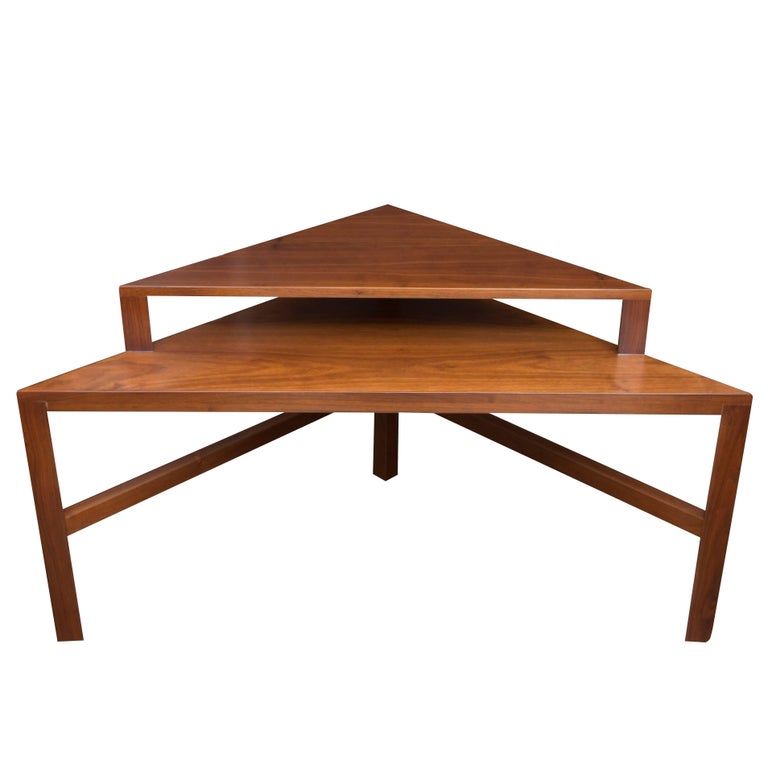 Mid-Century Modern Two-Tiered Triangle End Table at 1stDibs