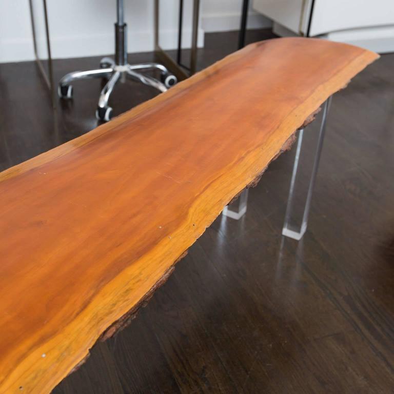 Live Edge Bench with Lucite Legs For Sale at 1stDibs