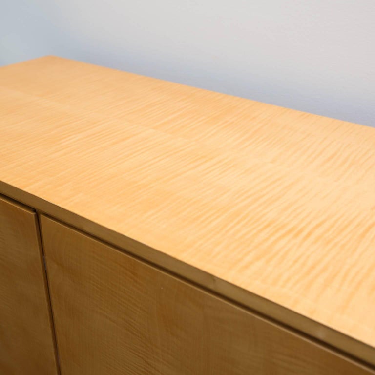 Midcentury Blonde Mahogany and Tiger Maple Cabinet at 1stDibs