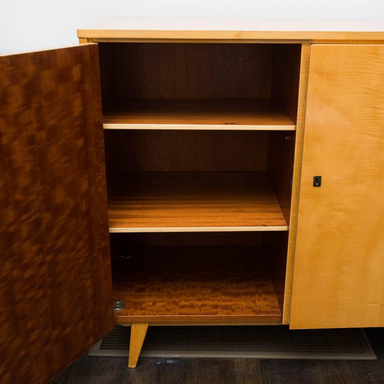 Midcentury Blonde Mahogany and Tiger Maple Cabinet at 1stDibs