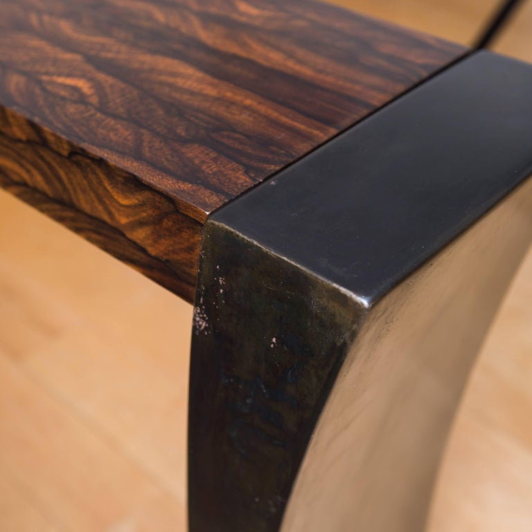 Console Table with Ziricote Wood Top and Hand-Formed Steel Legs For ...