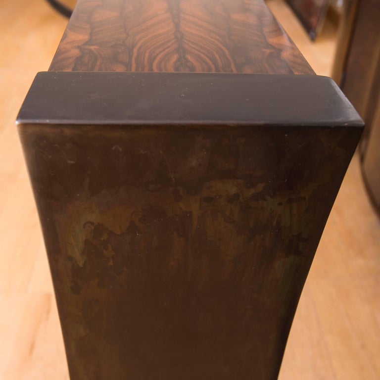 Console Table with Ziricote Wood Top and Hand-Formed Steel Legs For ...