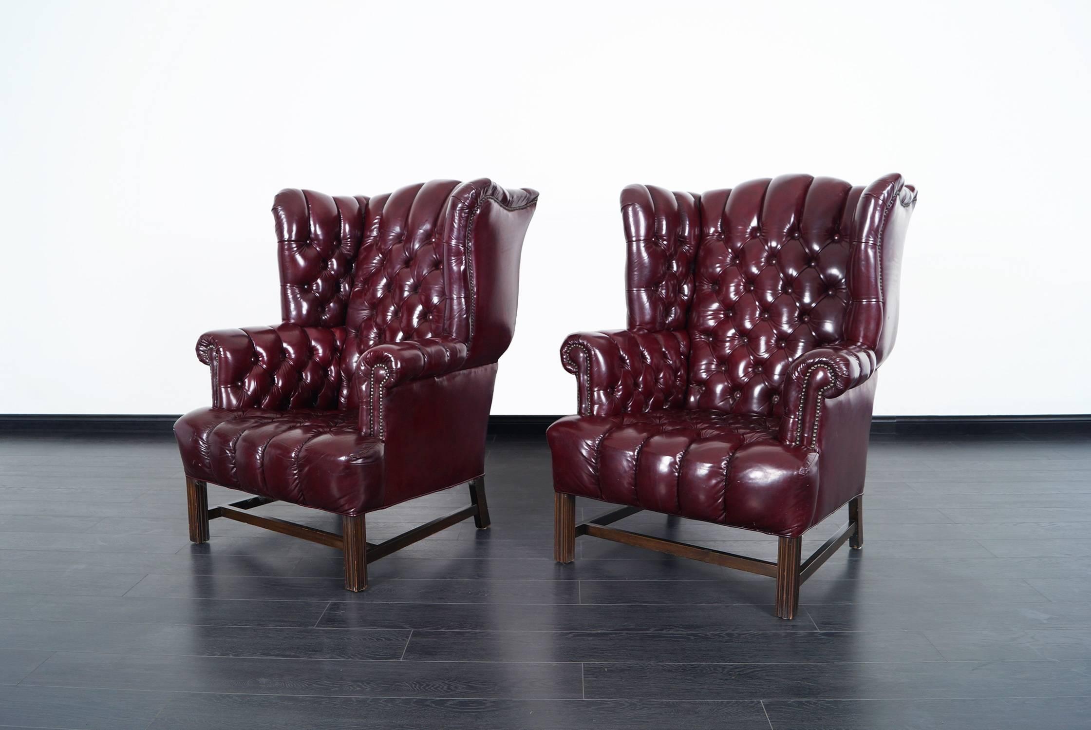 Vintage Leather Tufted Wingback Chairs at 1stDibs | burgundy leather ...