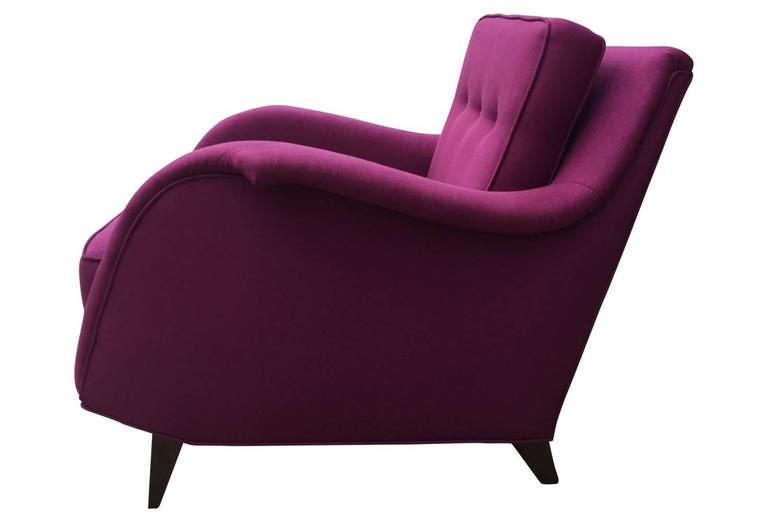 Mid-Century Modern Raspberry Linen Armchair at 1stDibs
