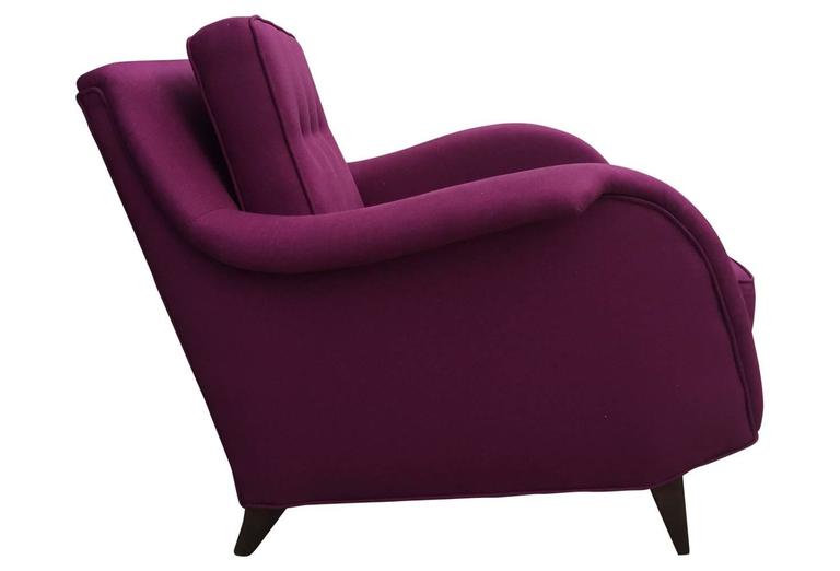Mid-Century Modern Raspberry Linen Armchair at 1stDibs