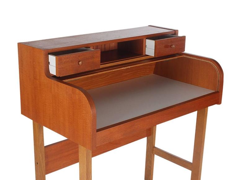 Danish Mid-Century Modern Teak Roll Top Secretary Desk or Console Table ...