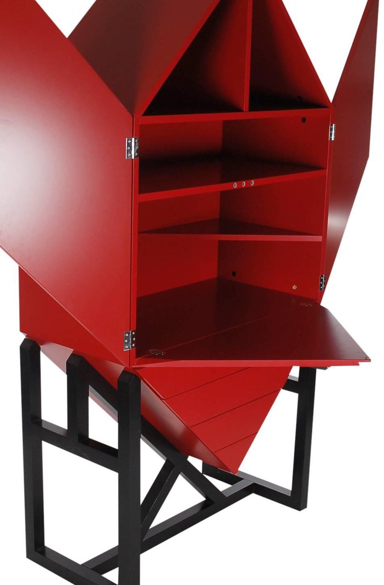 Mid-Century Post Modern Red Secretary Desk or Tall Cabinet after Ettore ...