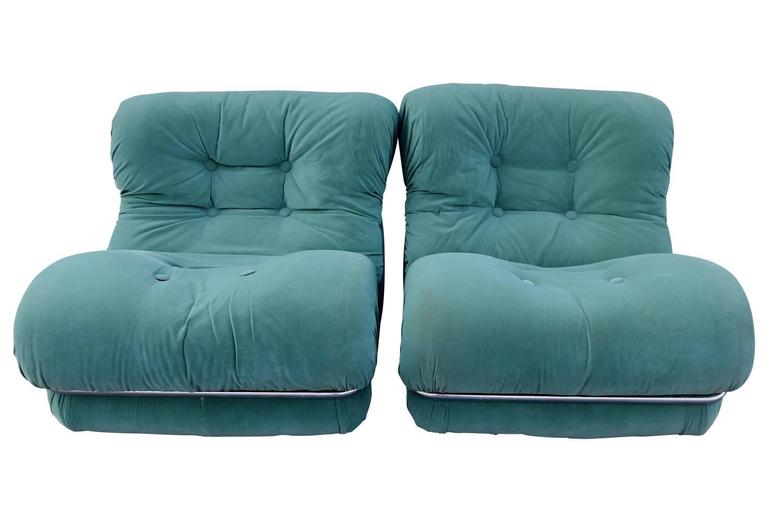 Pair of Green Chrome Overstuffed Chairs after Tobia Scarpa, 1980s at ...