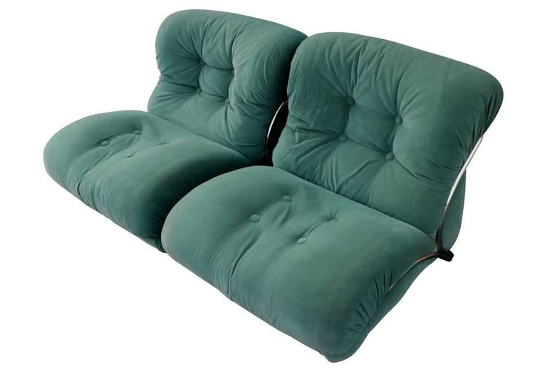 Pair of Green Chrome Overstuffed Chairs after Tobia Scarpa, 1980s at ...
