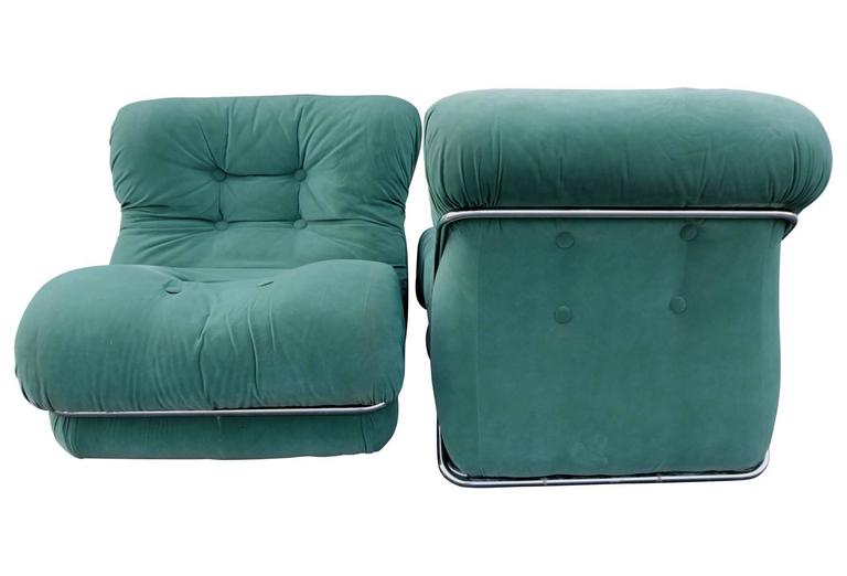 Pair of Green Chrome Overstuffed Chairs after Tobia Scarpa, 1980s at ...