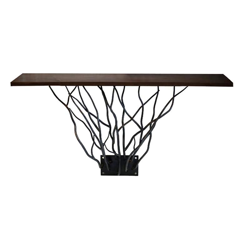 Custom Hand-Forged Iron Tree Branch Console with Sinker Log Walnut Top ...