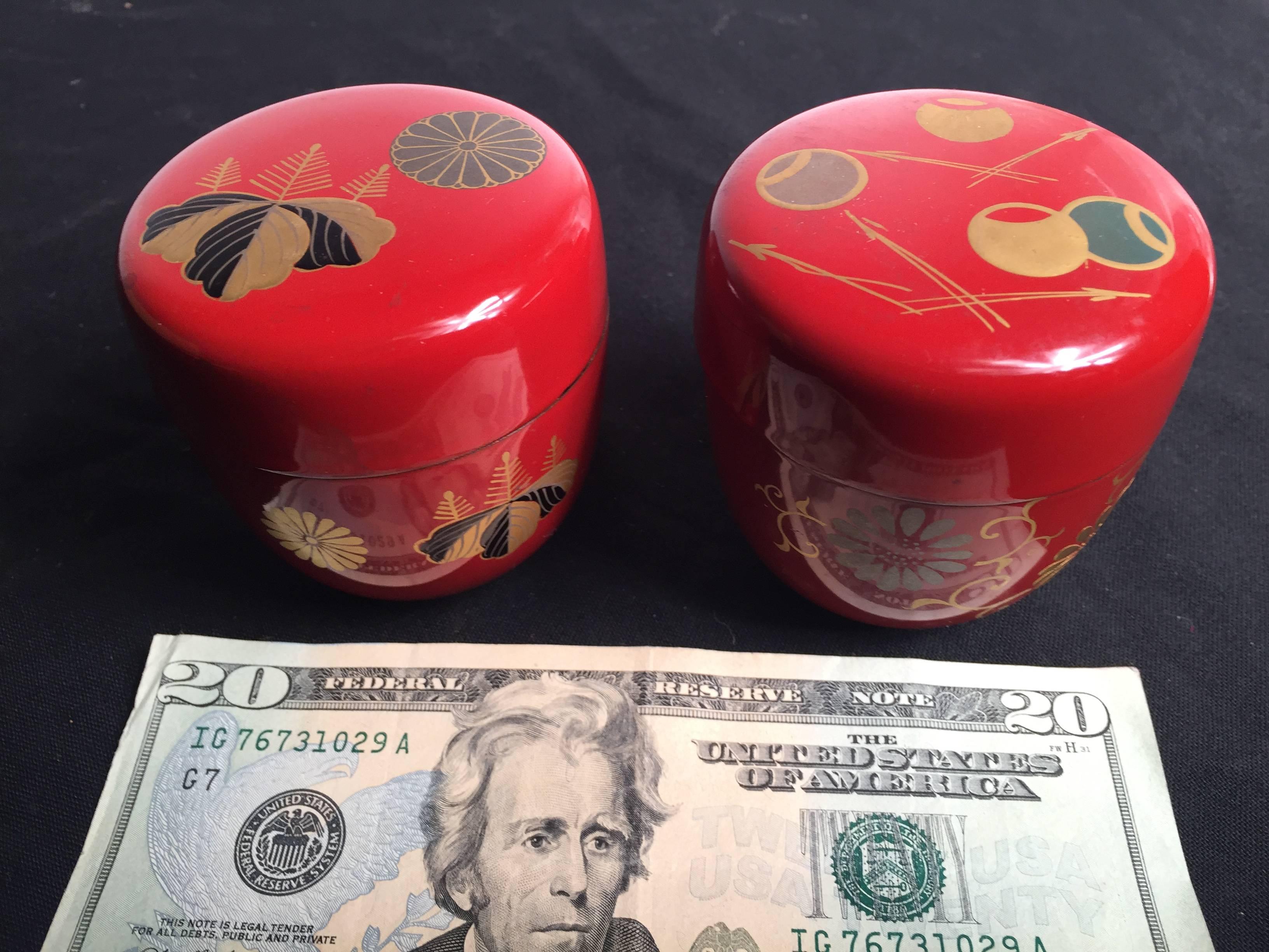 Japan Gold Inlaid Red Lacquered Tea Caddies Pair of Chaire at 1stDibs