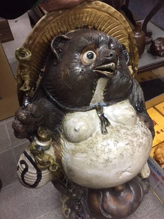 Big 30" Old Japanese Folk Hero Tanuki Handmade Hand Glazed Big Belly ...