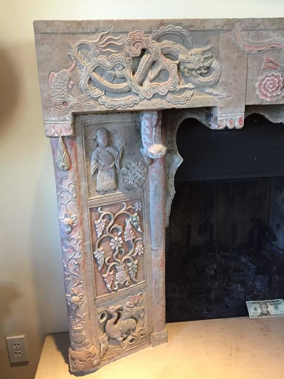 Chinese Antique Stone Mantle Dragons, Horses, Birds, Flowers 18th-19th ...