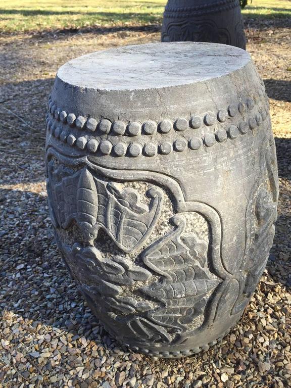 Old Hand Carved Garden Stone Table and Stools 6 pcs solid limestone at ...