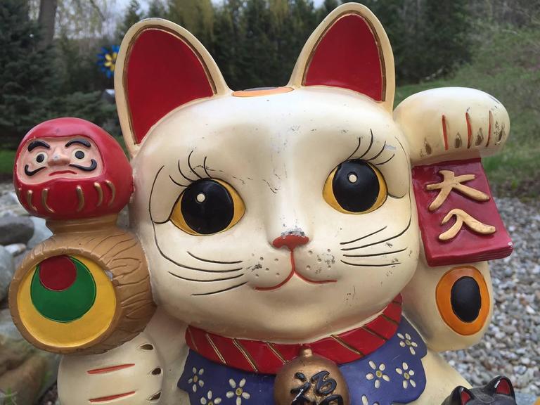 Japanese Big Red and Blue Antique Good Fortune Money Cats- Maneki Neko ...