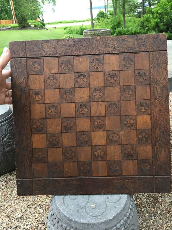 Fine Old 1909 American Folk Art Game Board Signed Checkers Chess FREE ...