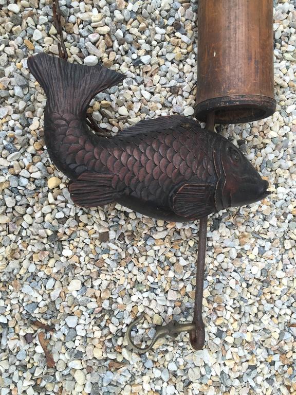 Japan Antique Hand Carved Hand forged KOI Planter Hook Prosperity Fish ...