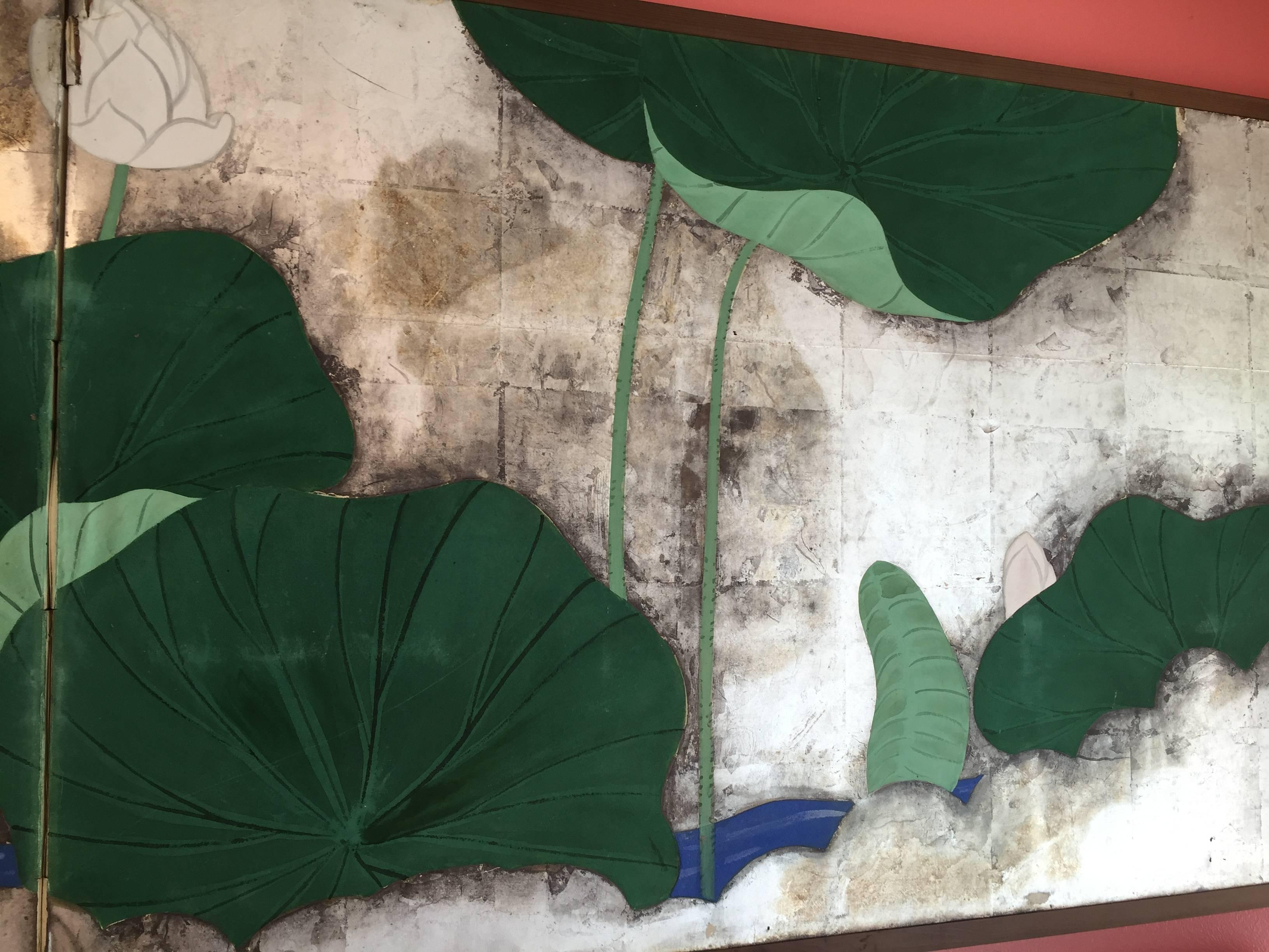 Japan Small Folding Two-Panel Tea Screen Depicting "Lillies and Lotus ...