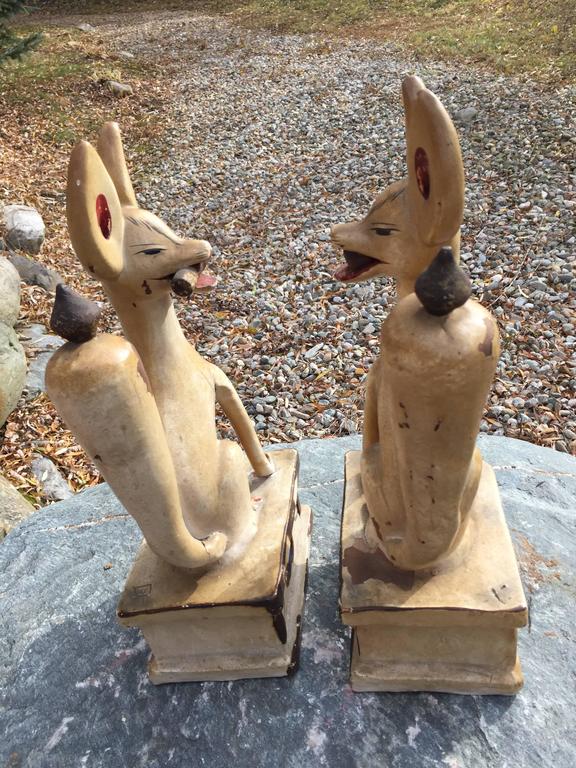 Japan Handmade Magical White Fox Inari Pair from Temple 80 Years Old at ...