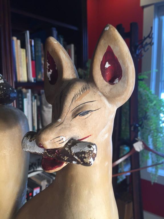 Japan Handmade Magical White Fox Inari Pair from Temple 80 Years Old at ...