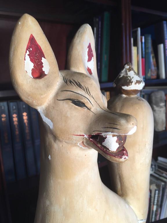 Japan Handmade Magical White Fox Inari Pair from Temple 80 Years Old at ...