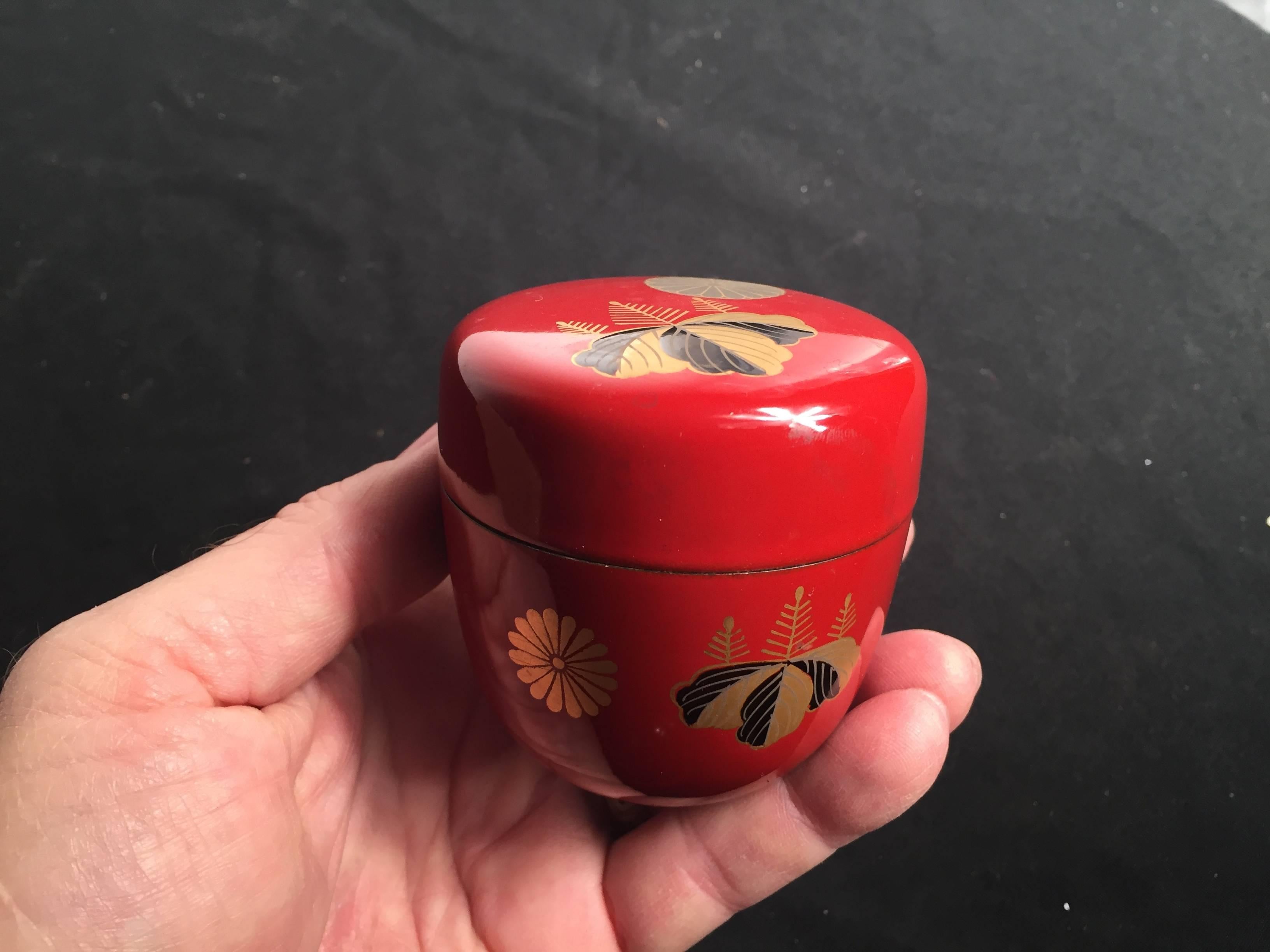 Japan Gold Inlaid Red Lacquered Tea Caddies Pair of Chaire at 1stDibs
