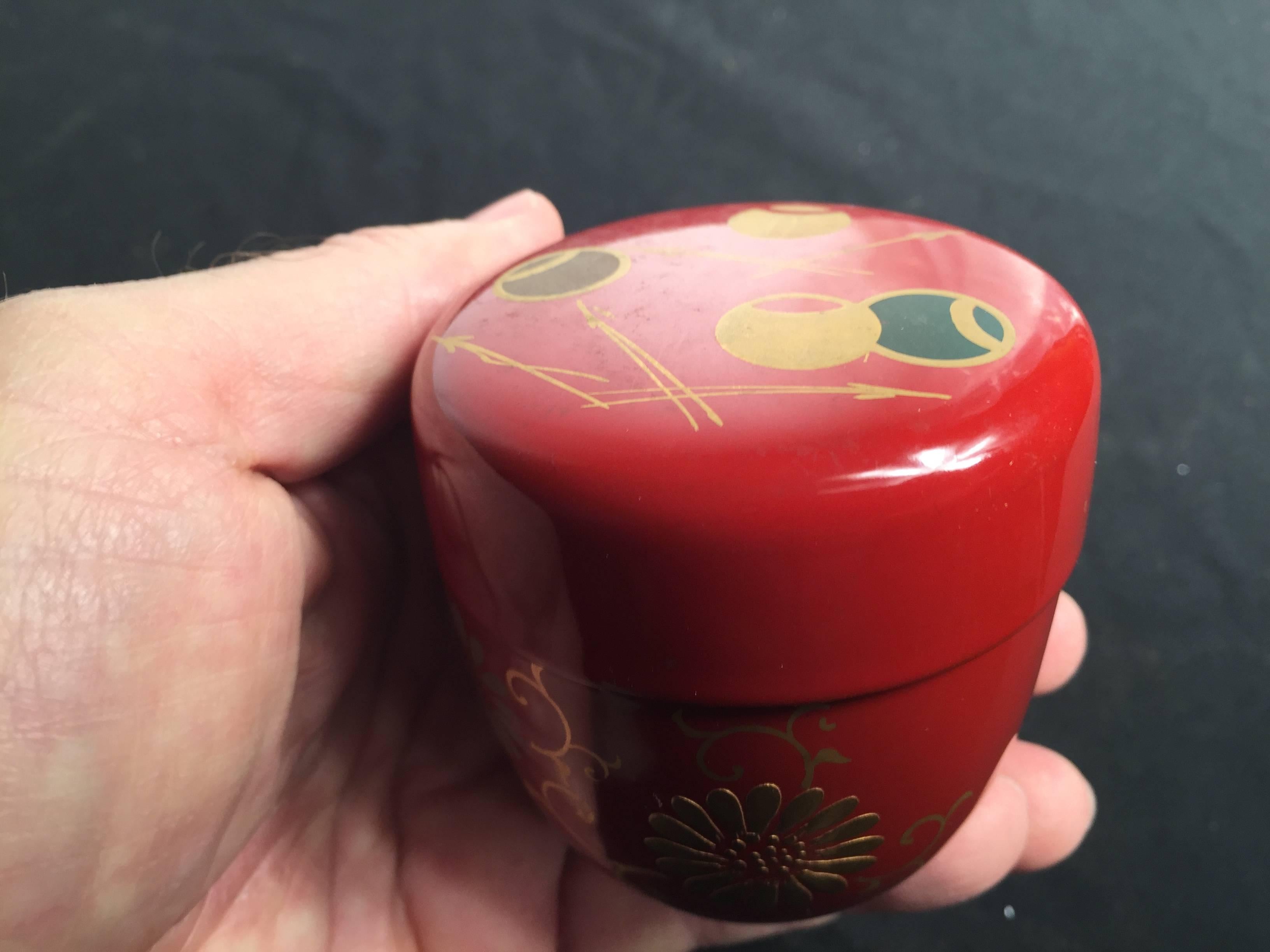 Japan Gold Inlaid Red Lacquered Tea Caddies Pair of Chaire at 1stDibs