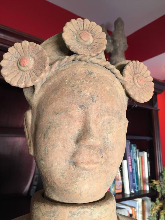 Monumental China Han Pottery Entertainer Ribbons and Flowers Sculpture ...