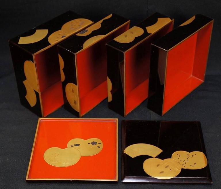 Japanese Fine Antique Hand Lacquered Complete Bento Food Box, Early ...