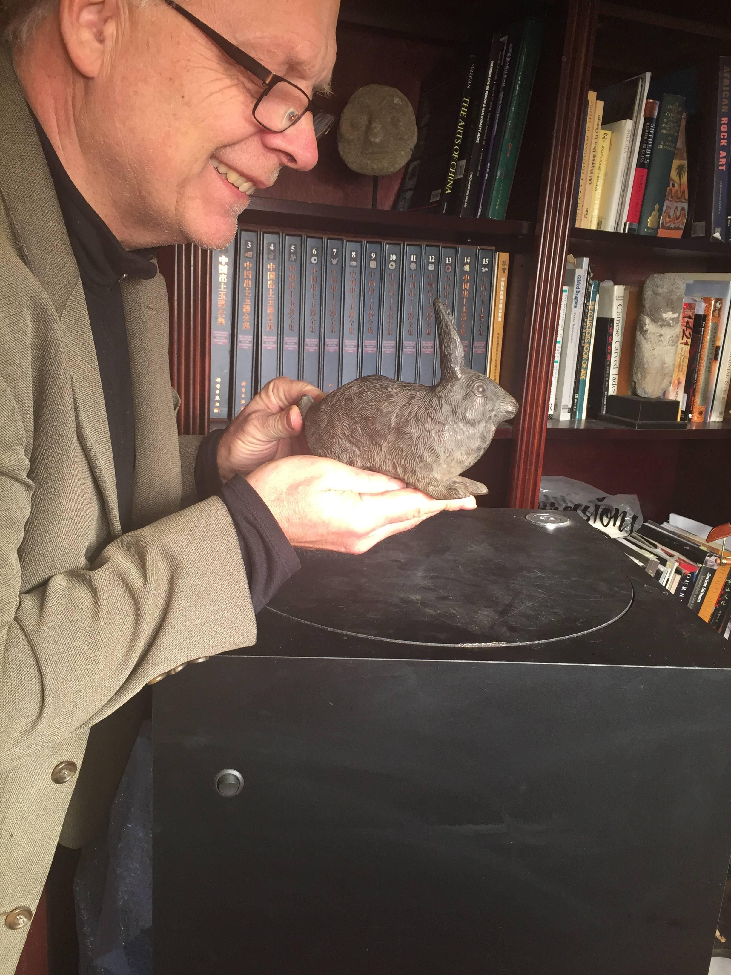 Japan Antique Hand Cast Bronze Scampering Rabbit Pricked Ears Fine ...