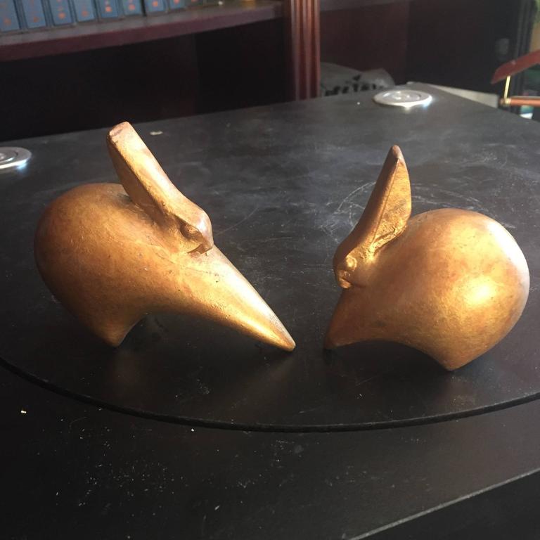 Art Deco Rabbits Pair of Hand Cast Bronze Antiques from Japan at 1stDibs