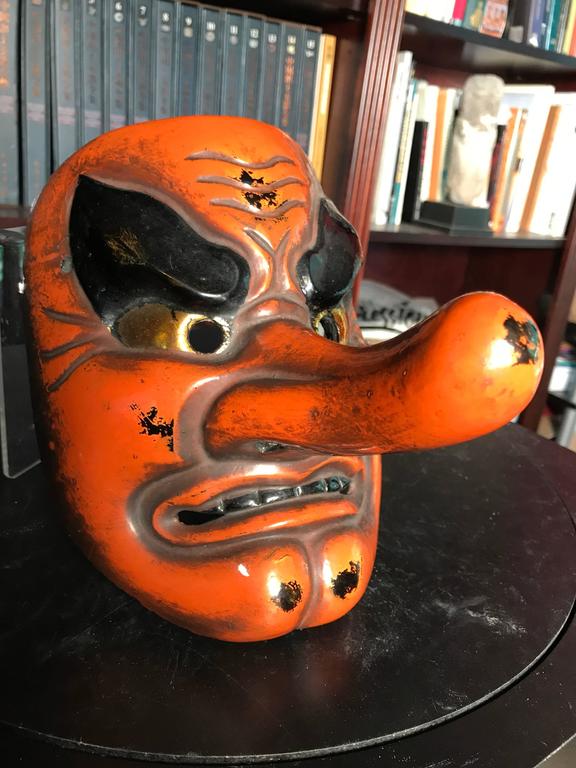 Powerful Japanese Antique Forest God Mask Tengu Dramatic Nose at ...