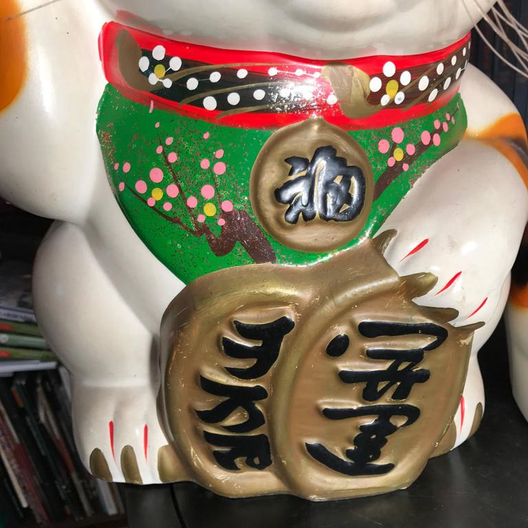 Japanese Two Big Hand Glazed Fortune Money Cats at 1stDibs