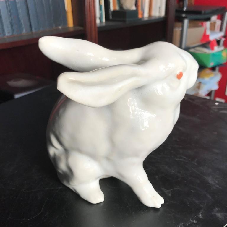 Japanese Vintage Pure White Standing Rabbit Mint, Signed and Boxed at ...