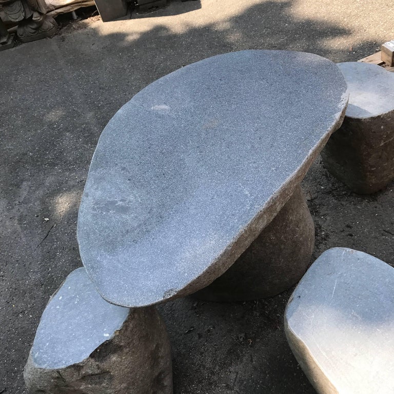 Hand-Carved Garden Stone Table and Stools Six Pieces Solid Limestone ...