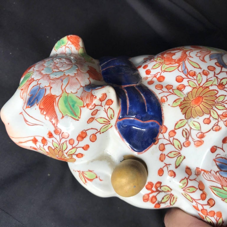 Japanese Big Imari Porcelain Crouching Cat Sculpture 90 Years Old ...