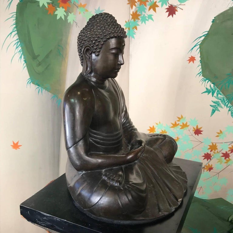 Large Fine Japanese Bronze Seated Buddha 25" tall with Custom Black ...
