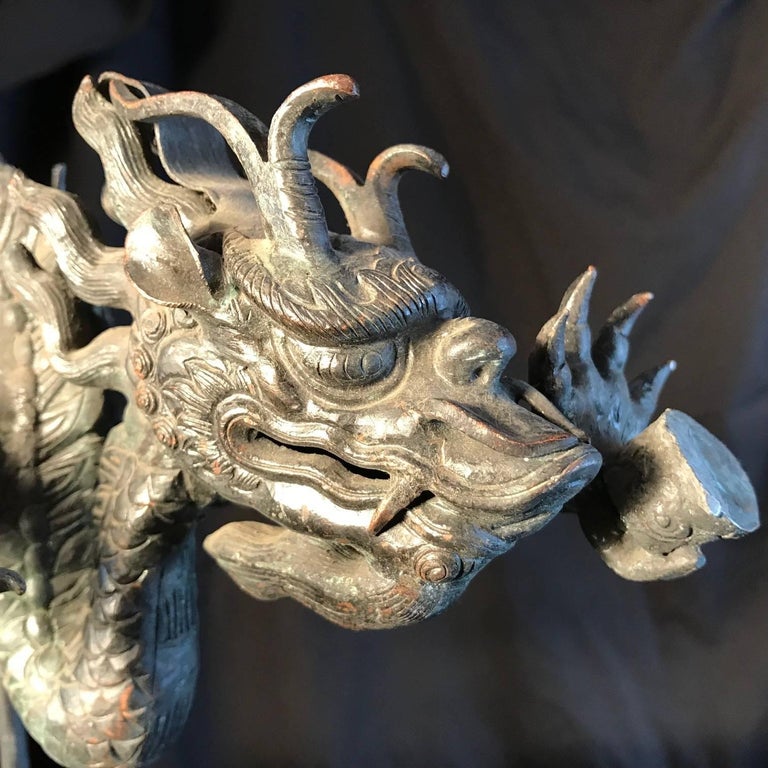 Chinese Antique Imperial "5 Claw" Dragon Bronze Sculpture at 1stDibs
