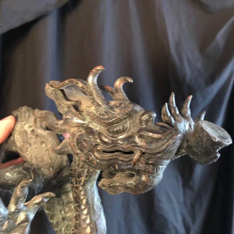 Chinese Antique Imperial "5 Claw" Dragon Bronze Sculpture at 1stDibs