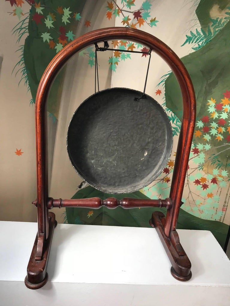 Tibetan Big Antique Hand-Hammered Bronze Gong on Stand-Soothing Deep ...